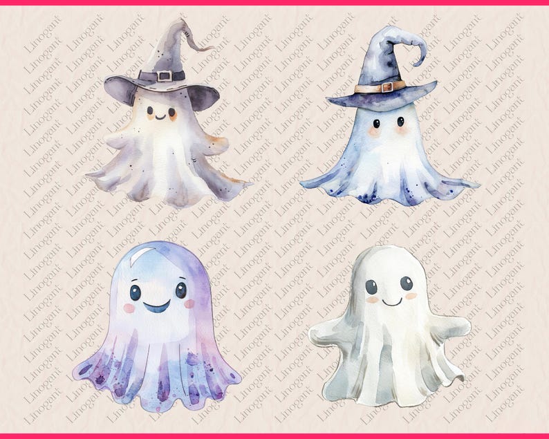 42 PNG Watercolor Cute Ghost Clipart, Minimalist Ghosts, Halloween ...