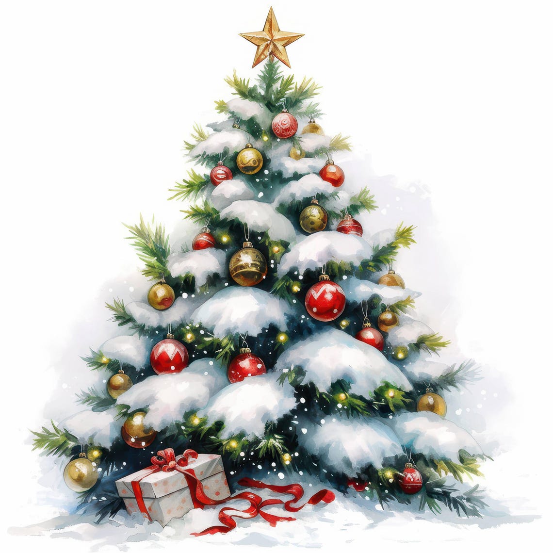 13 Snowy Pine Tree Clipart Bundle, Festive Winter Tree Illustration ...