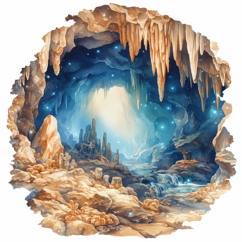 11 Cave Stalactites Clipart Bundle, Illuminated Cave Interior ...