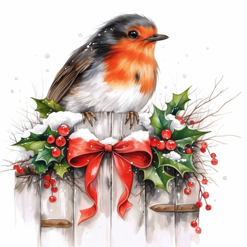 12 Cute Christmas Robins Clipart Bundle, Adorable Holiday Bird ...