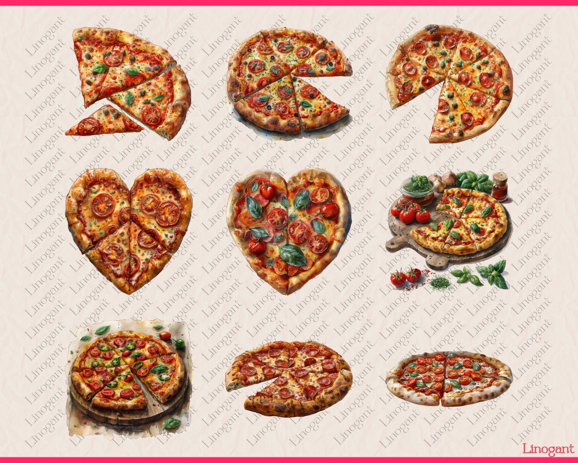 Watercolor Pizza Clipart Bundle, Junk Food Clip Art Set, Bakery, Slice ...
