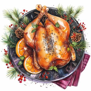 11 Roast Turkey Clipart Bundle, Festive Holiday Feast Illustration ...