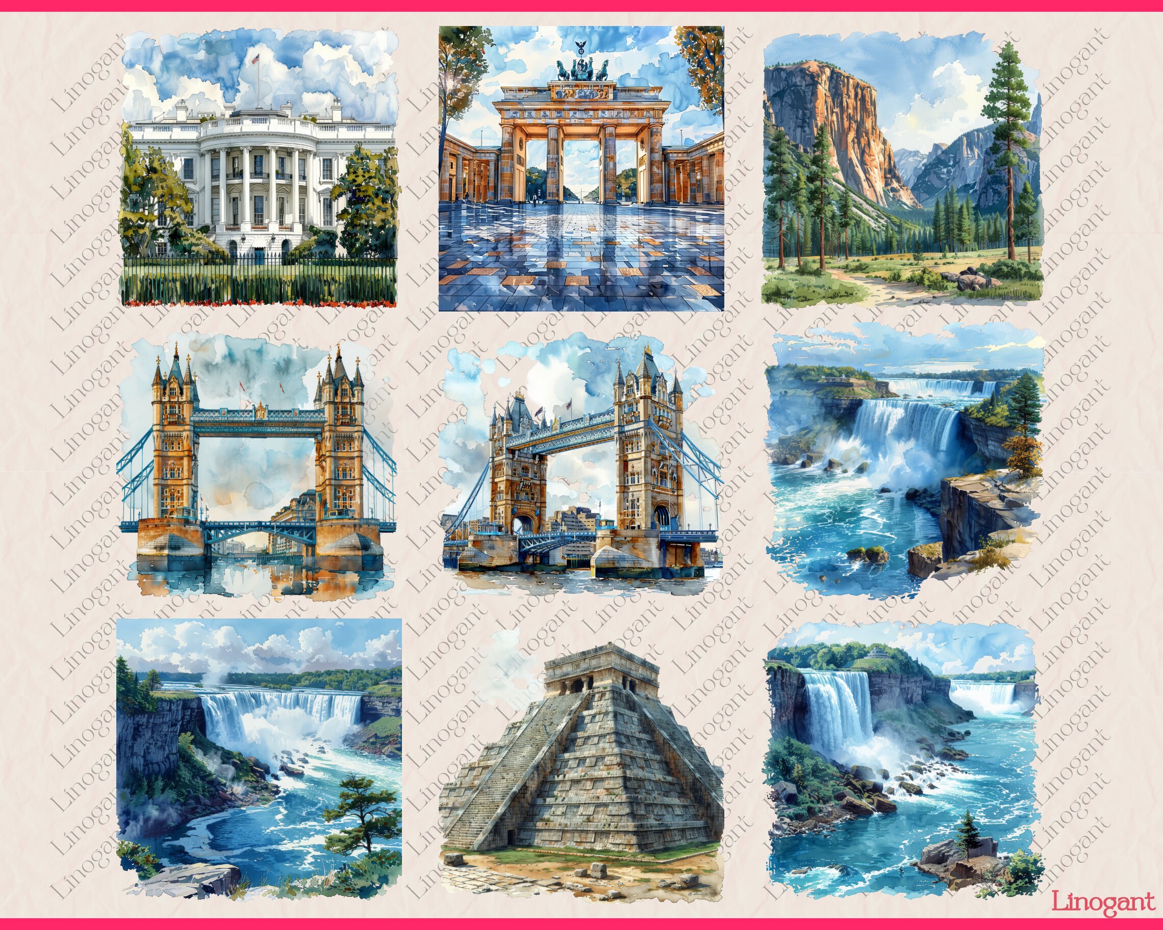 Watercolor Landmarks Clipart Bundle, Popular Landmarks Clip Art Set ...