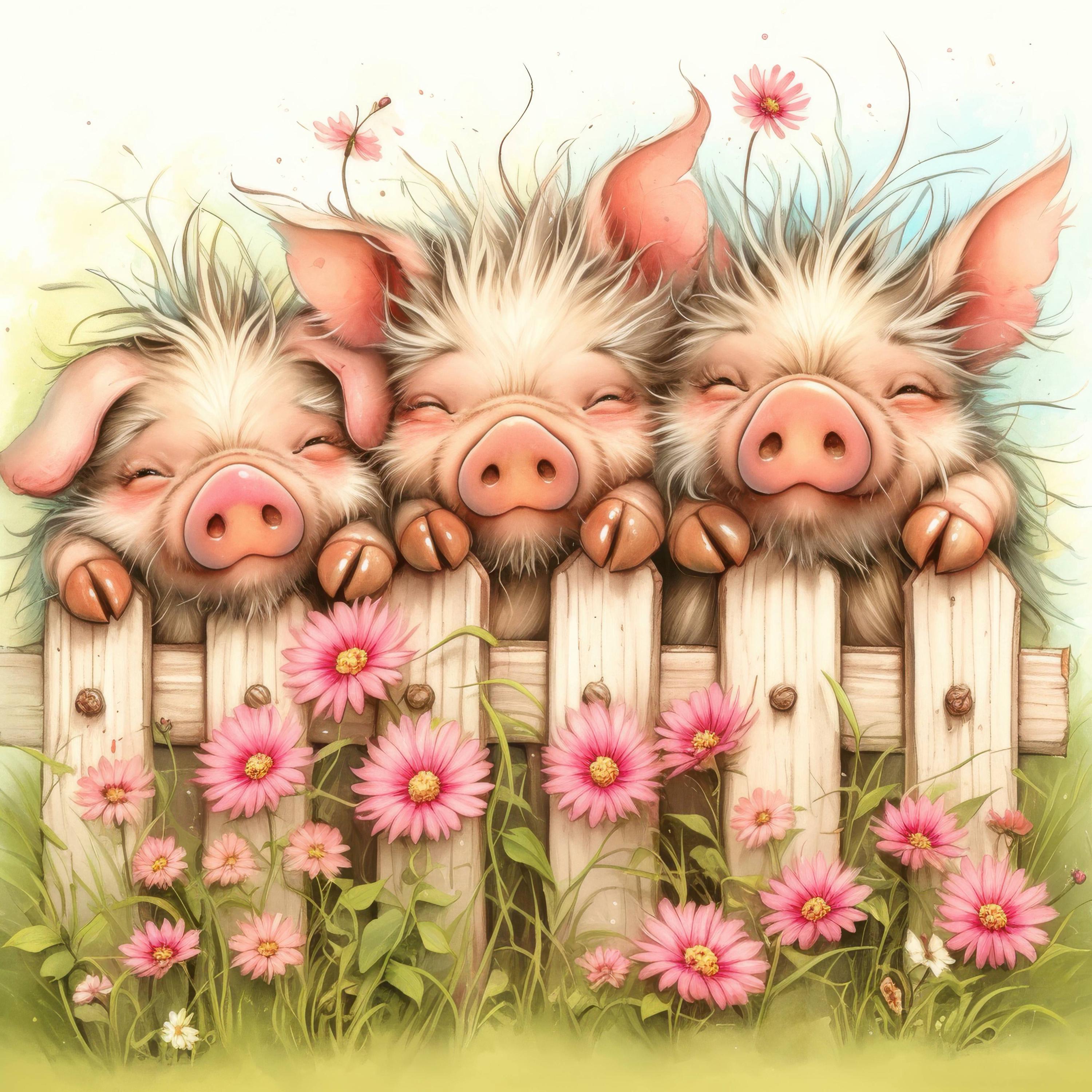 10 Happy Farmyard Pigs Clipart | Little Piglets | Printable Watercolor ...