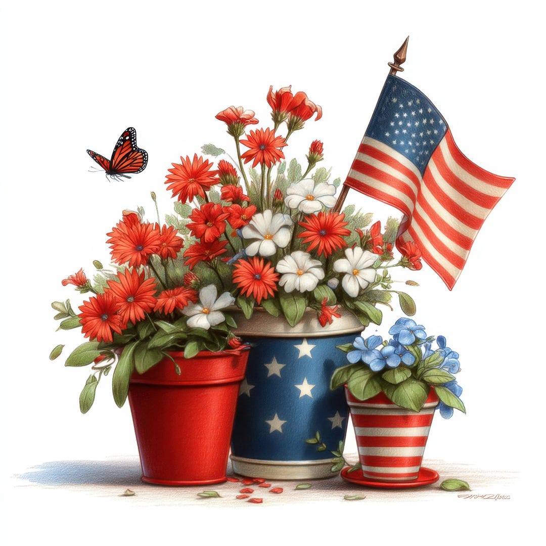 12 Patriotic Flowers Clipart Bundle, Floral 4th July Illustration ...