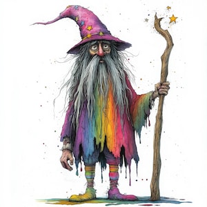 Quirky Wizard Clip Art 10 High Res Watercolor Jpgs for Junk Journaling ...