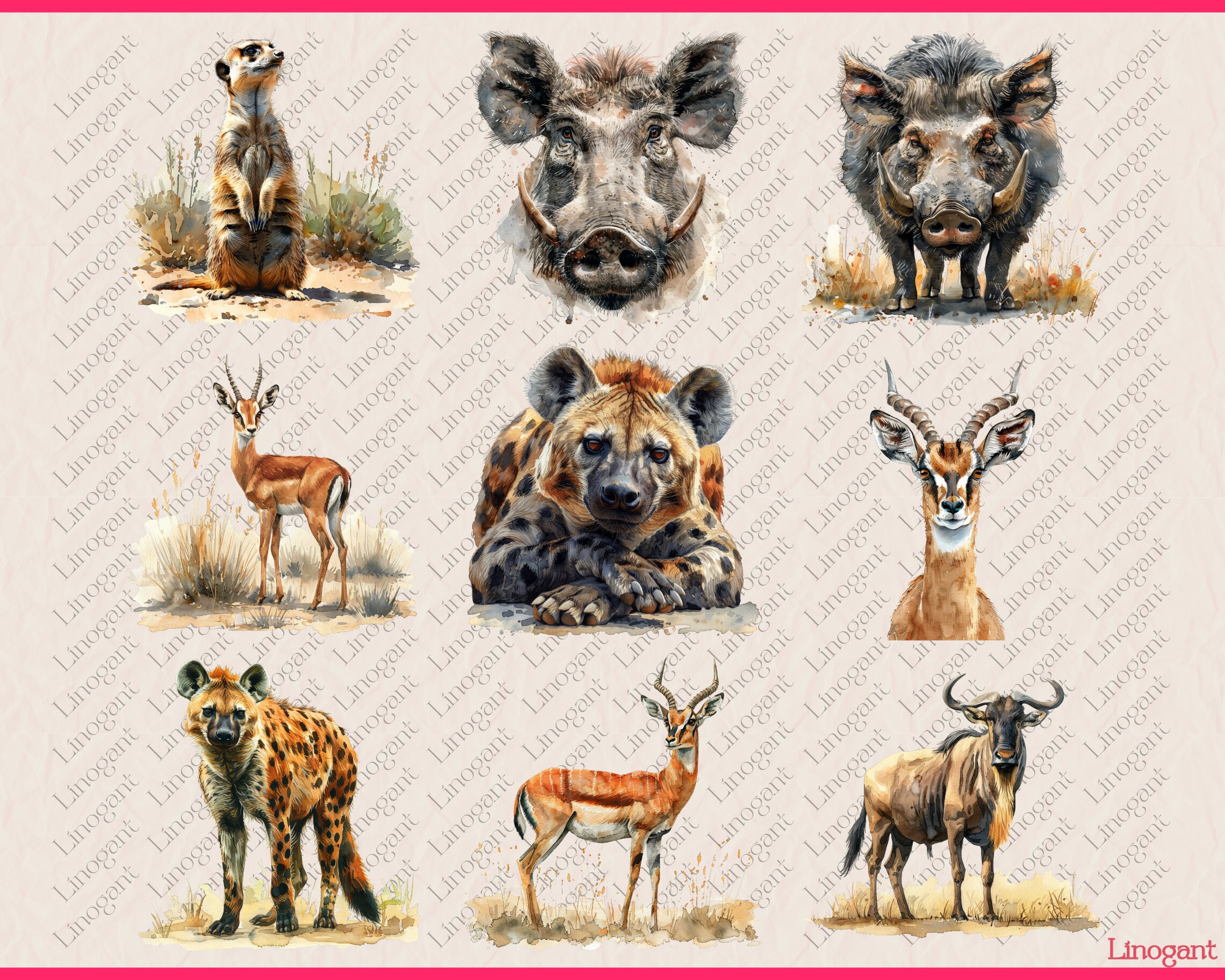 Watercolor Safari Animals Clipart Bundle, Safari Family Clip Art Set ...