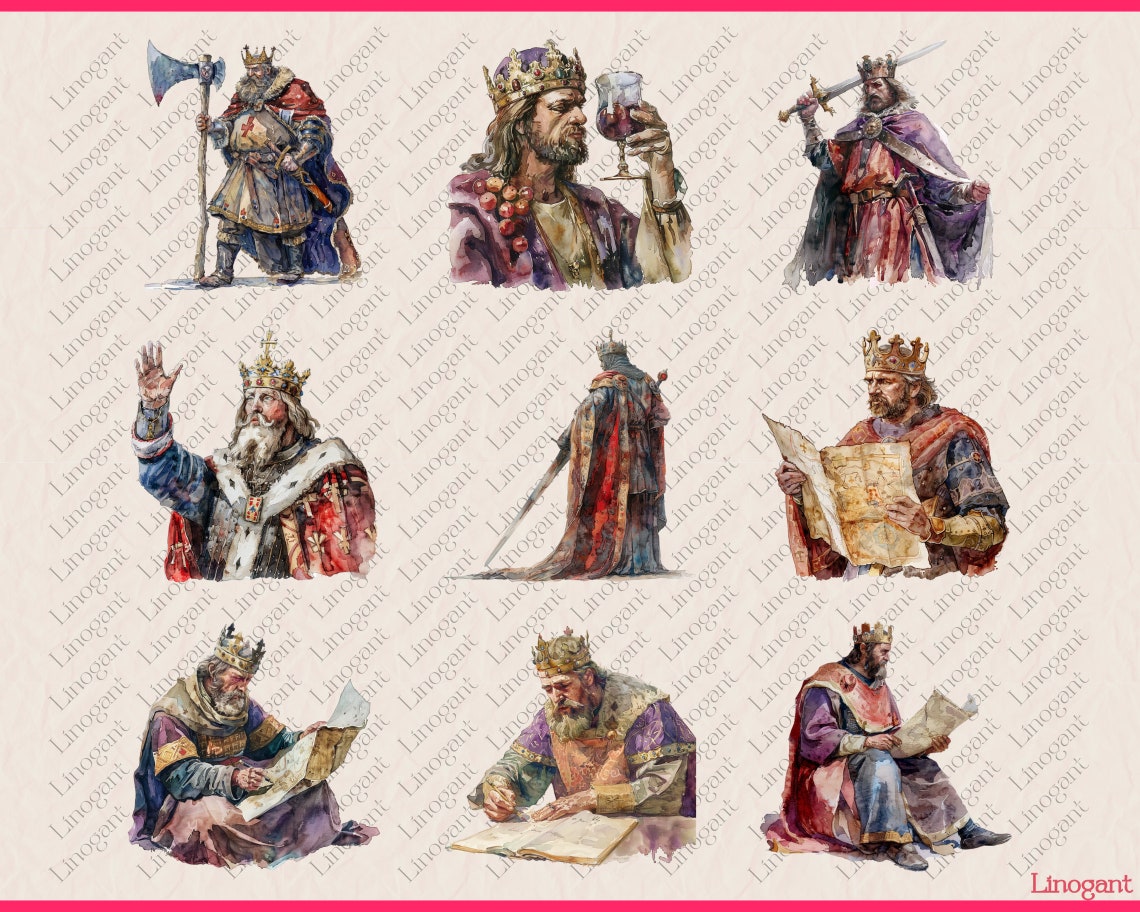 Watercolor Medieval King Clipart Bundle, Fantasy Middle Age Clip Art ...