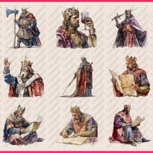 Watercolor Medieval King Clipart Bundle, Fantasy Middle Age Clip Art ...