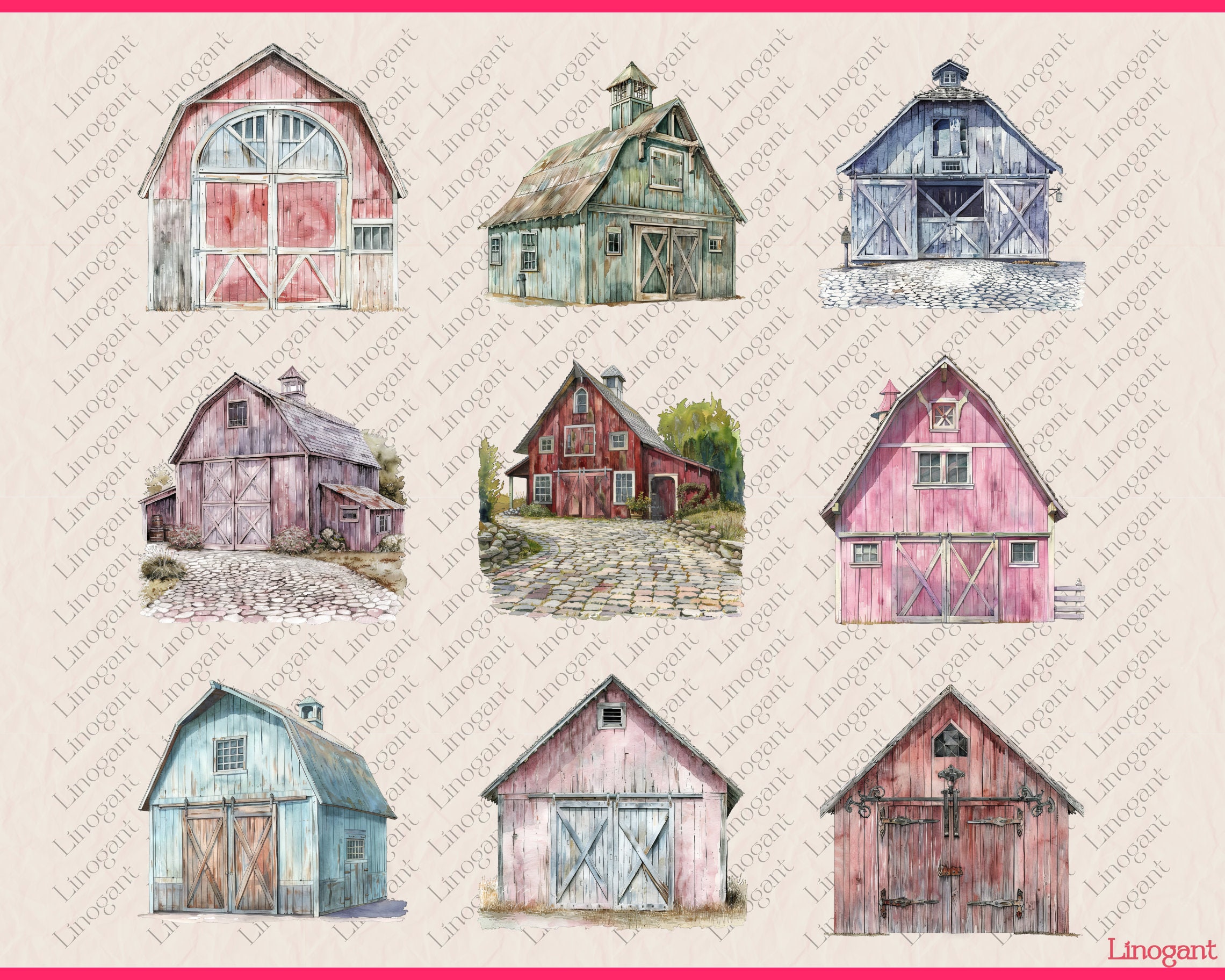 Watercolor Victorian Barn Clipart Bundle, Medieval Farm Clip Art Set ...