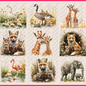 Watercolor Cute Mother and Baby Animals Clipart Bundle, Mom and Baby ...