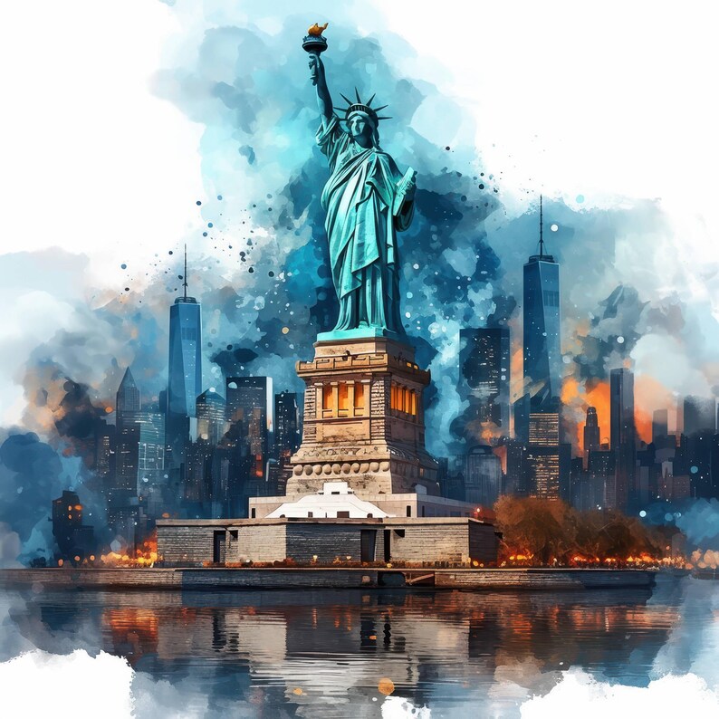 12 Statue of Liberty Evening Clipart Bundle, New York Skyline ...