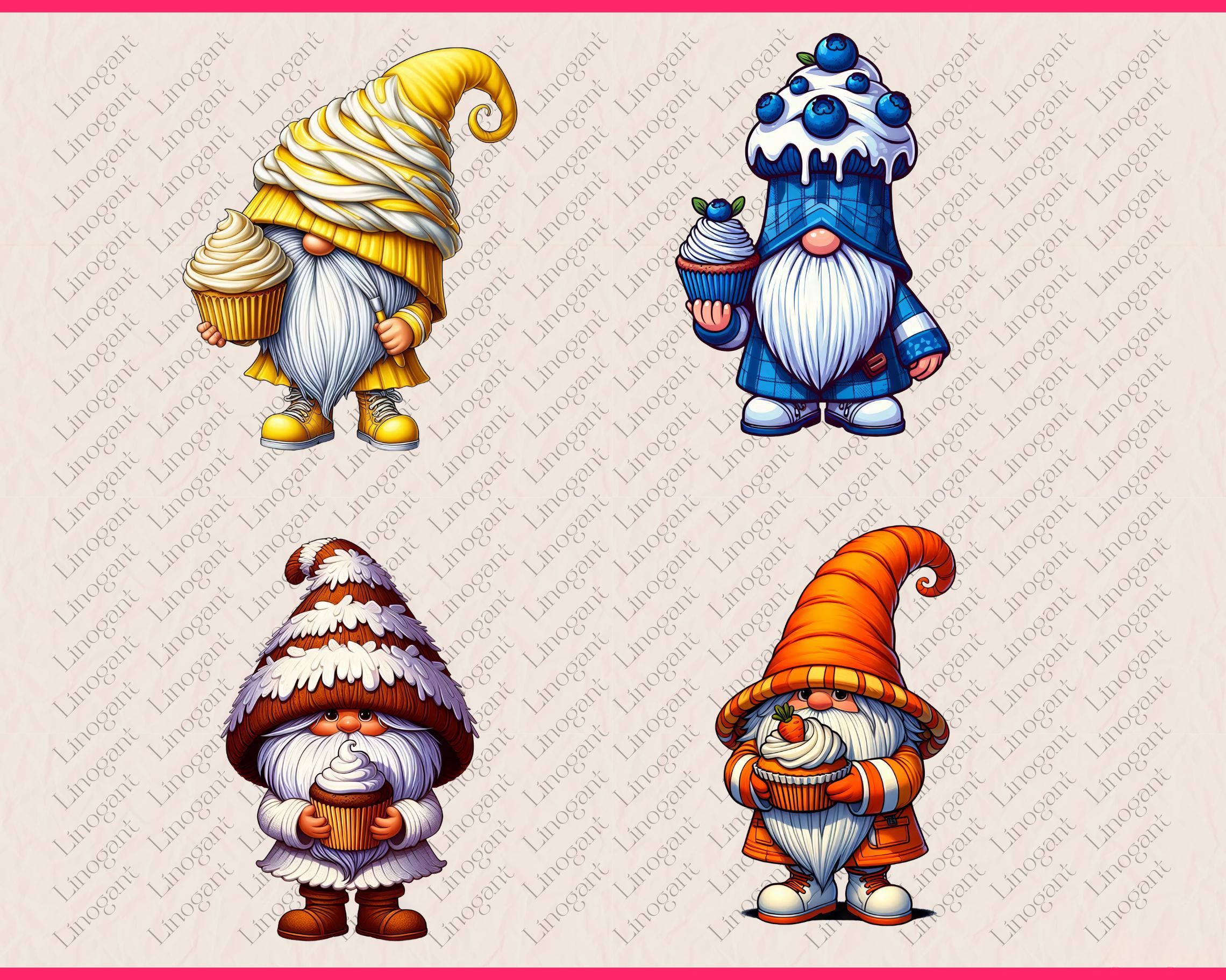 12 PNG Cupcake Gnomes Clipart 2 | Cute Gnomes, Gnome Bundle, Fantasy ...