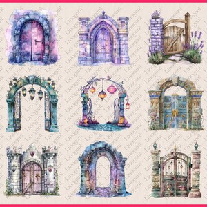 Watercolor Magical Enchanted Gate Clipart | Floral Portal,castle Door ...