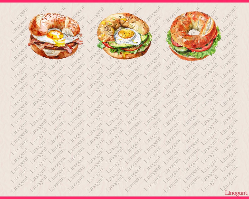 Watercolor Bagel Sandwich Clipart Bundle, Breakfast Food Clip Art Set ...