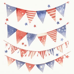 10 USA Flag Clipart Bundle, American Party Bunting Illustration ...