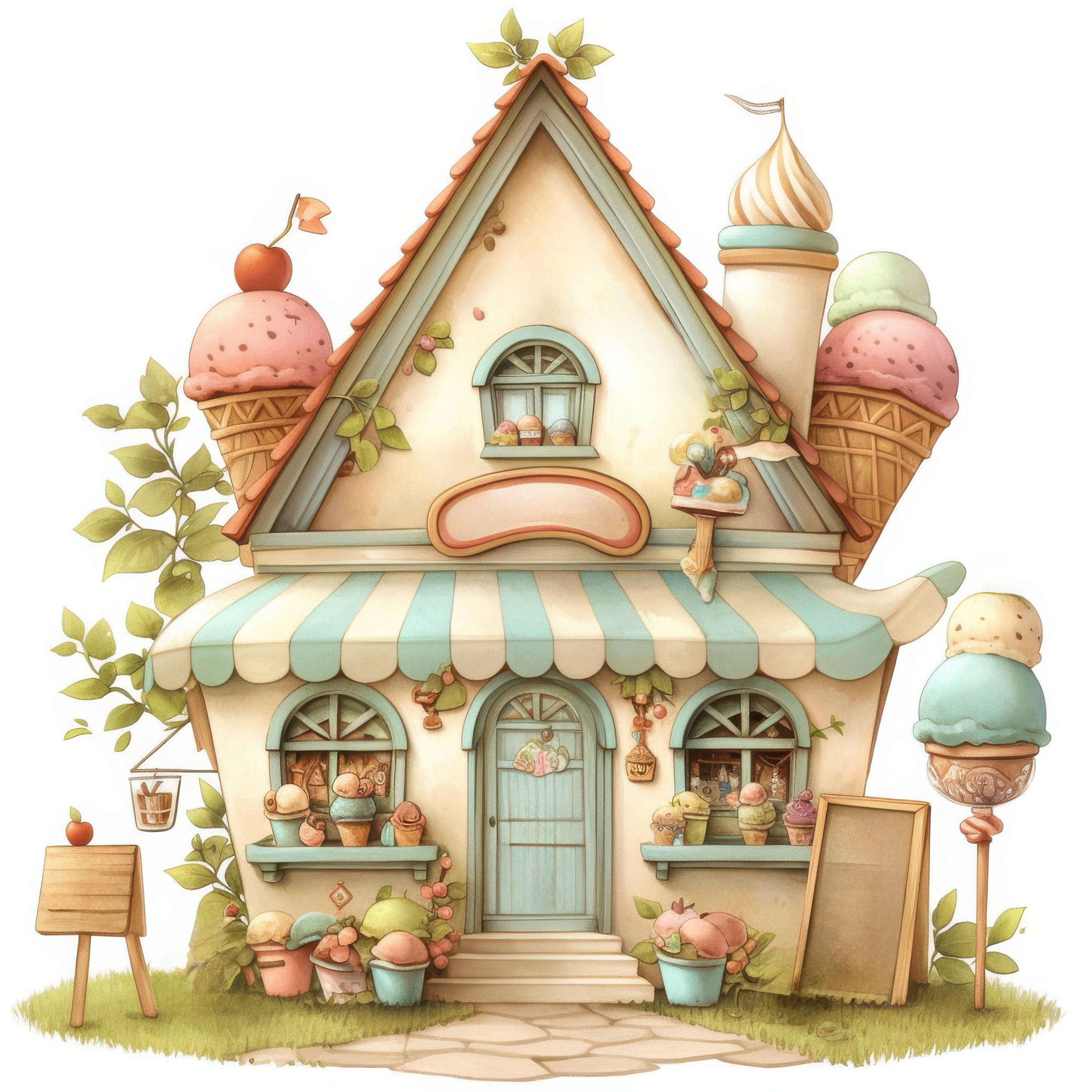 Ice Cream Shop Clip Art 14 High Res Watercolor Jpgs for Junk Journaling ...