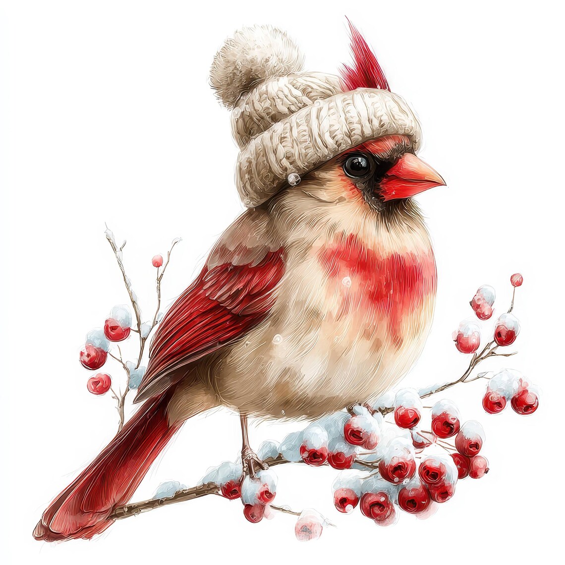 12 Festive Cardinal Clipart Bundle, Red Winter Bird Illustration ...