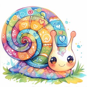 Cartoon Colorful Snail Clip Art 12 High Res Watercolor Jpgs for Junk ...