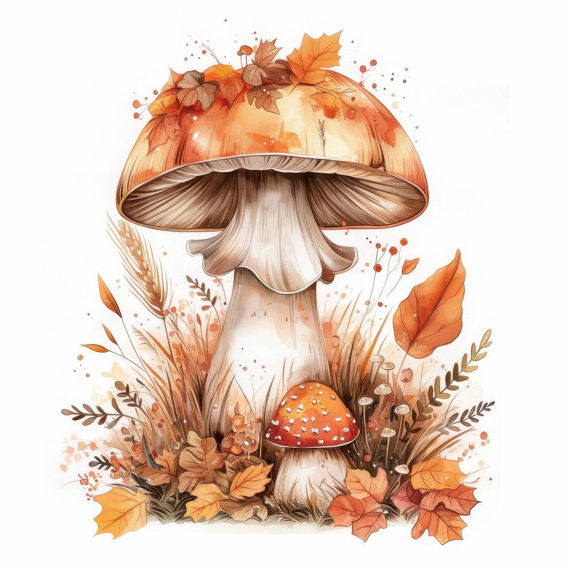 14 Mushroom and Fall Foliage Clipart Bundle, Woodland Harvest ...