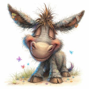 Cute Scruffy Donkey Clip Art 10 High Res Watercolor Jpgs Junk ...