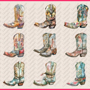Watercolor Western Cowboy Boot Clipart Bundle, Cowgirl Shoe Clip Art ...