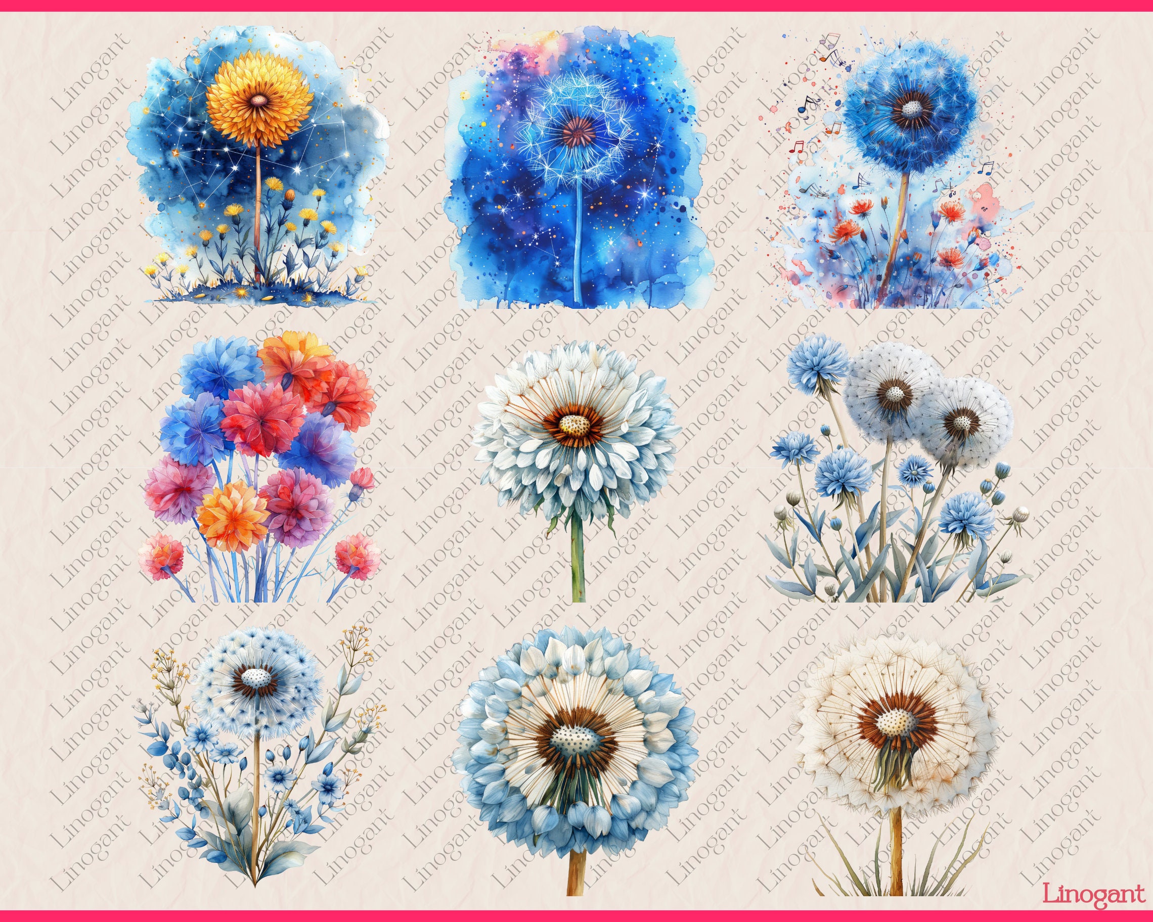 Watercolor Dandelion Clipart Bundle, Dandelions Flowers Clip Art Set ...