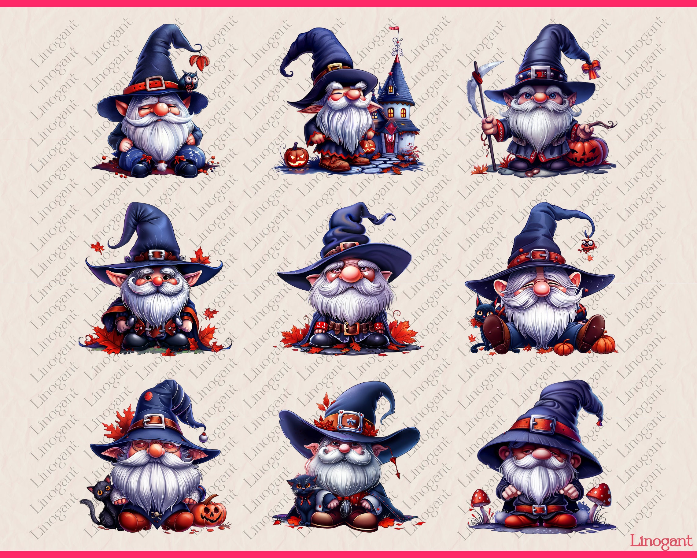 Cute Halloween Gnome Clipart, Spooky Clipart With Bats, Pumpkins and ...