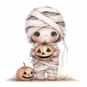 13 Spooky Mummy Kids Clipart Bundle, Halloween Costume Illustration ...
