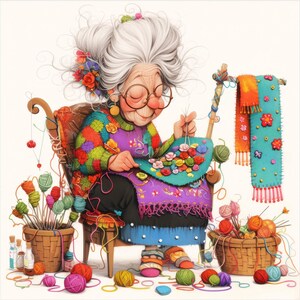 Old Crafter Lady Clip Art 10 High Res Watercolor Jpgs for Junk Journals ...