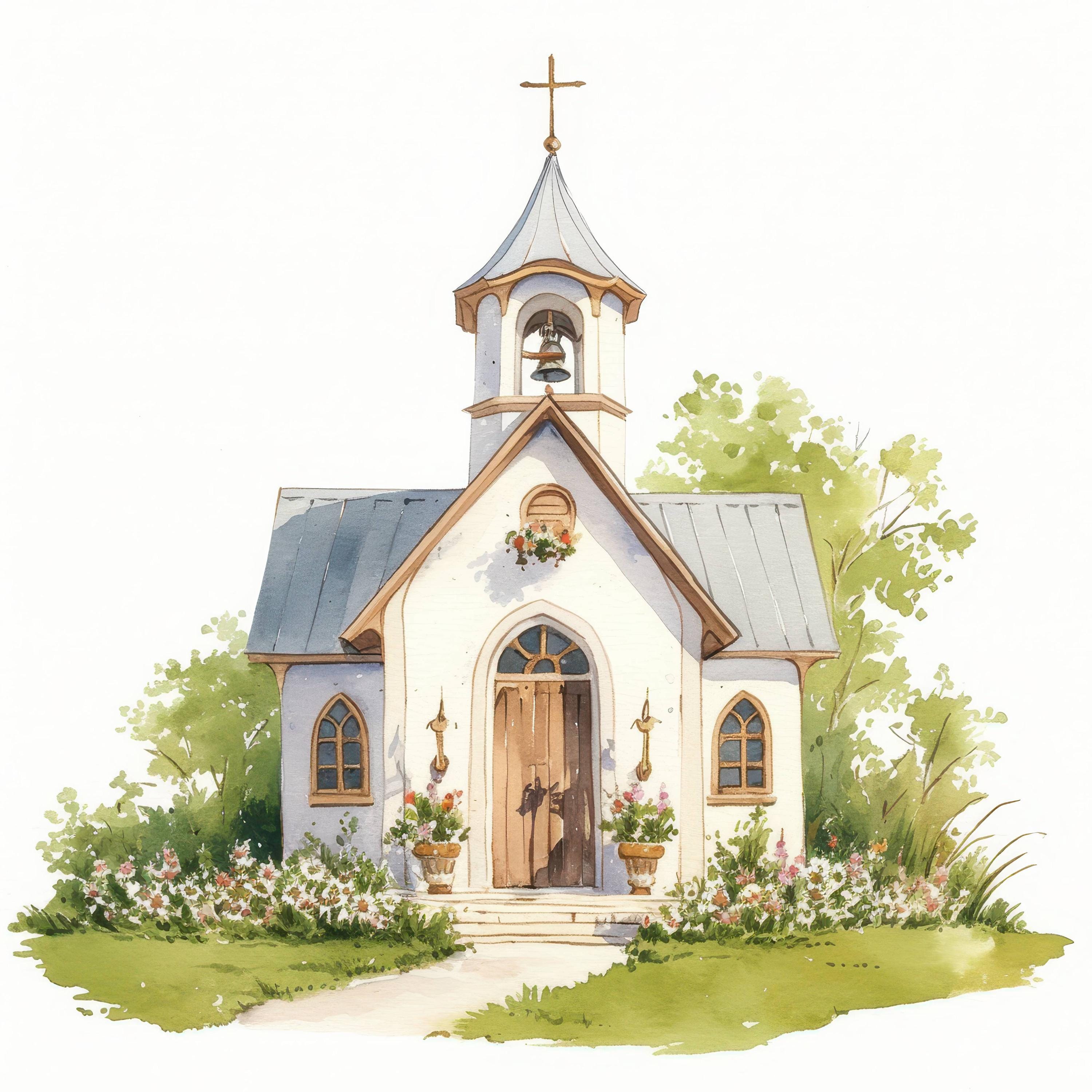 10 Tiny Chapel Watercolor Clipart, Rural Religious Architecture ...
