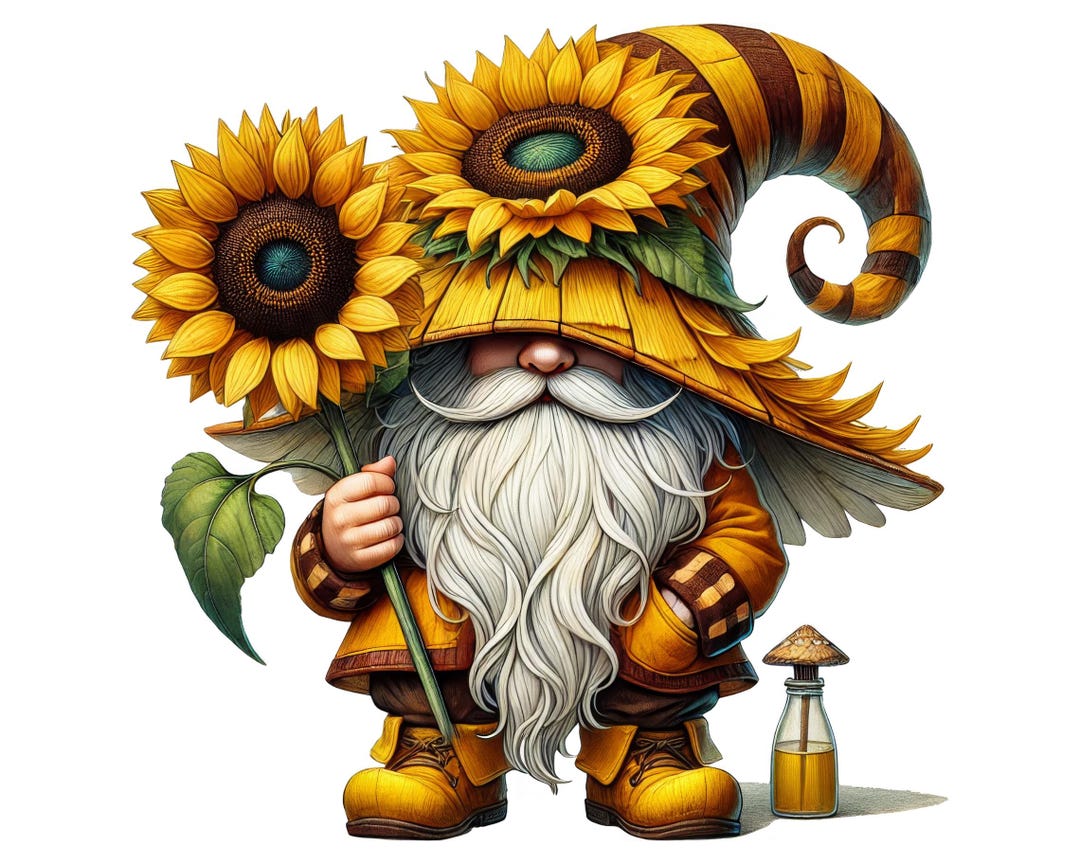 16 PNG Gnomes With Sunflower Clipart, Cute Gnome, Flower Gnome, Gnome ...
