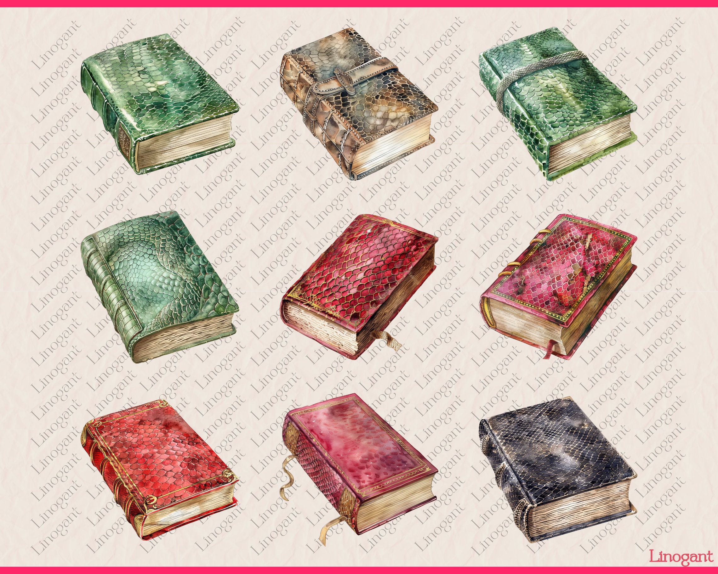 Watercolor Snakeskin Book Clipart Bundle, Grimoires Clip Art Set ...