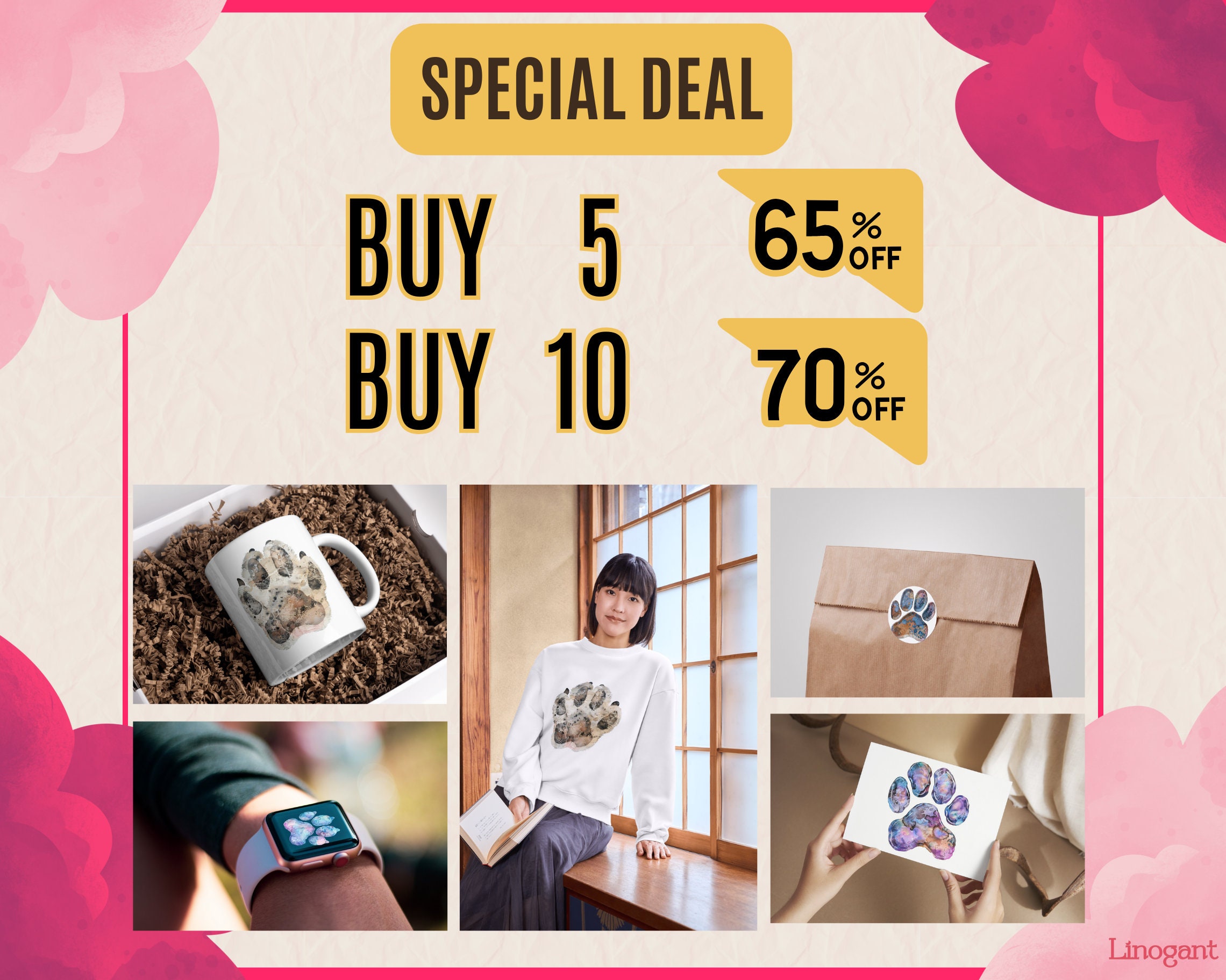 Watercolor Paw Print Clipart Bundle, Animal Footprint Clip Art Set ...