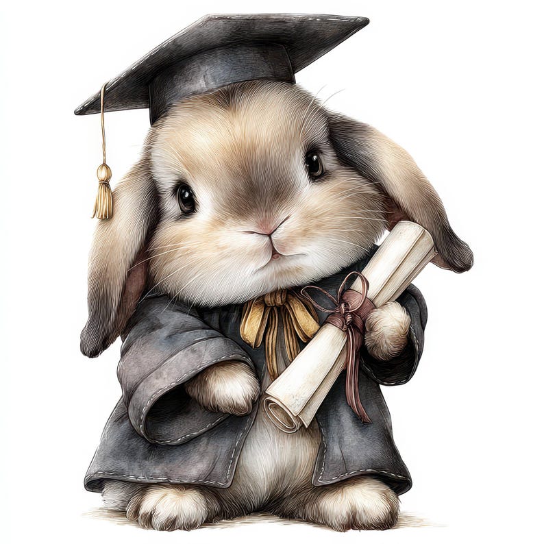 17 Graduation Rabbit Clipart Bundle, Academic Celebration Animal ...
