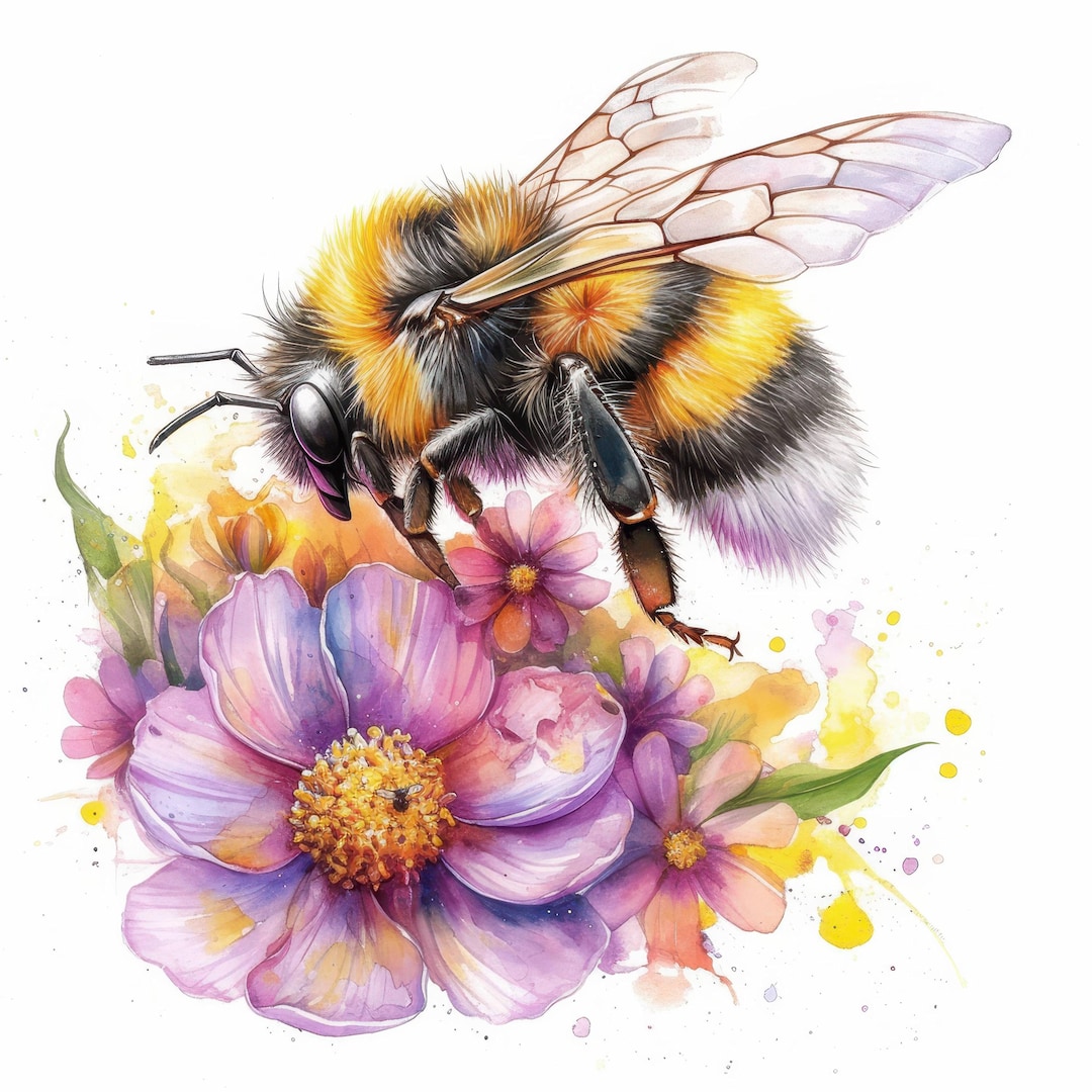 9 Bee Clipart Bundle, Purple Flowers and Honey Bee Illustration ...