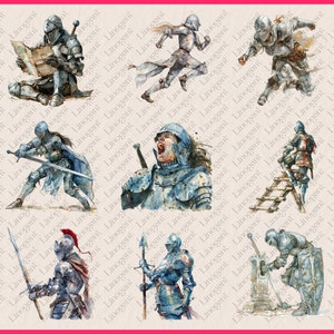 Watercolor Armored Female Knight Clipart Bundle, Fantasy Warrior Clip ...