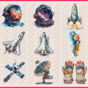 Watercolor Space Clipart Bundle, Outerspace Clip Art Set, Astronaut and ...