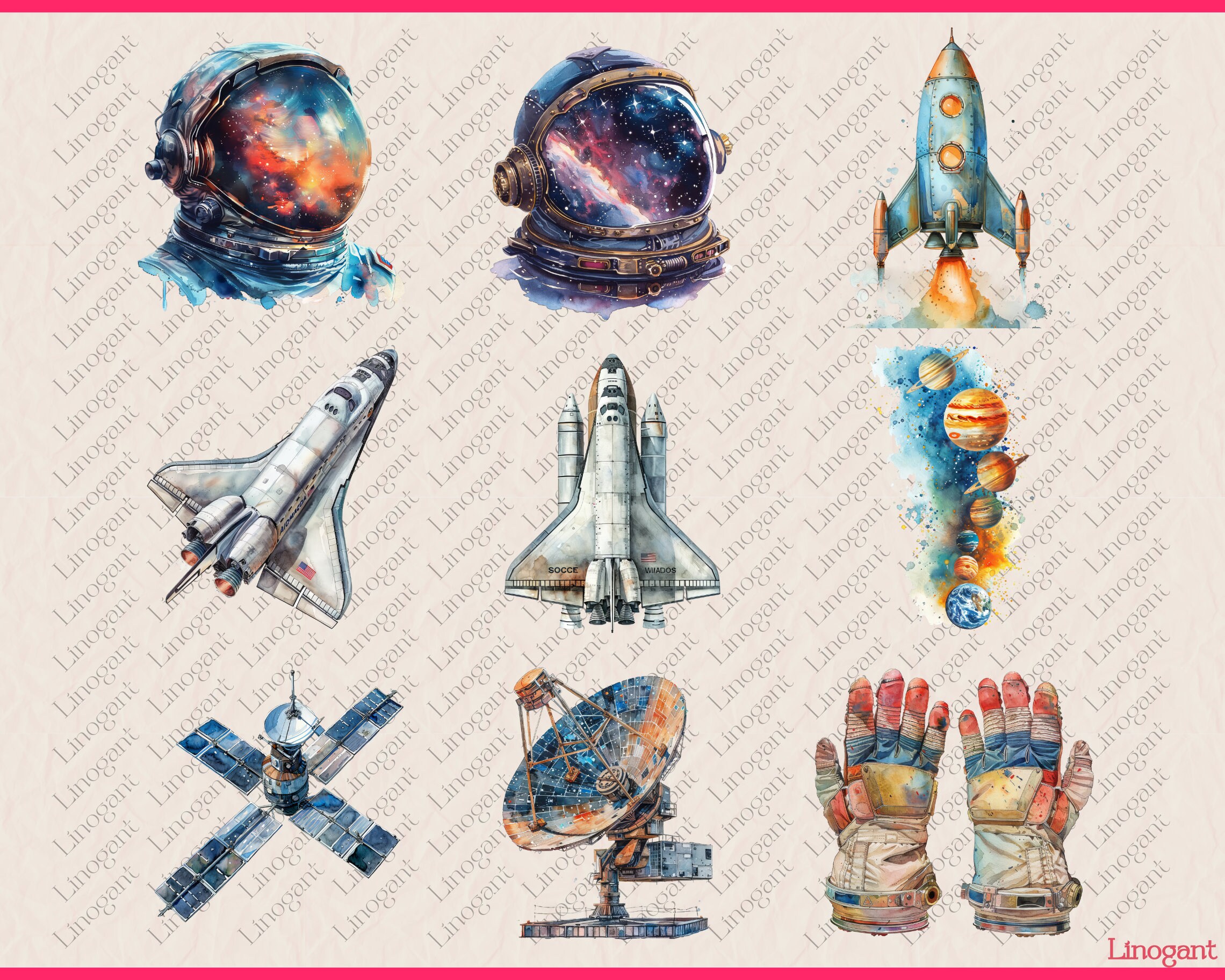 Watercolor Space Clipart Bundle, Outerspace Clip Art Set, Astronaut and ...