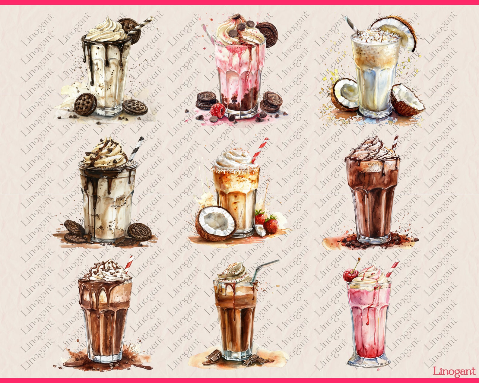 Watercolor Milkshakes Clipart Bundle, Summer Drink Clip Art Set ...