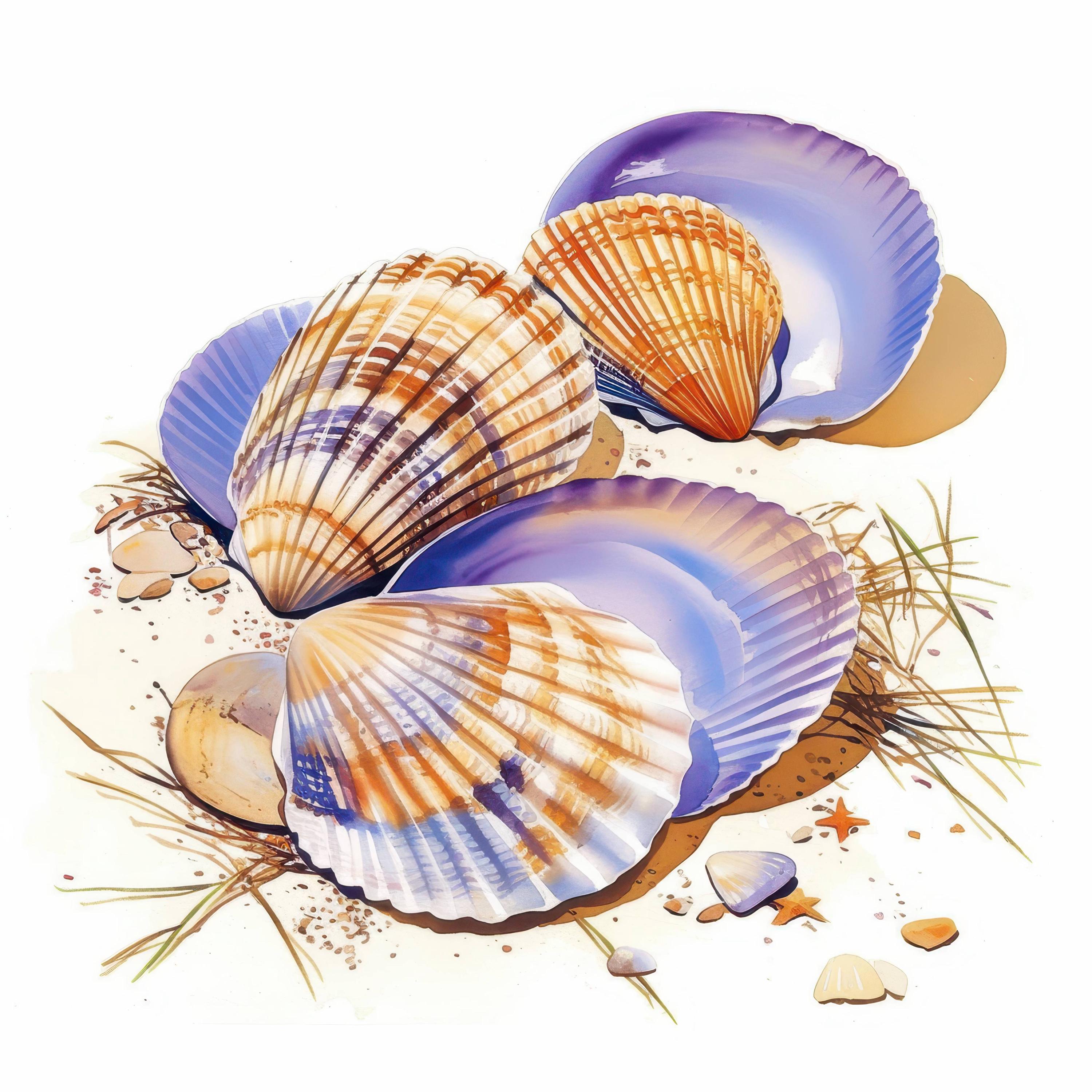 10 Coastal Shells Clipart Bundle, Beach Seashell Illustration, Printable Watercolor Clipart ...