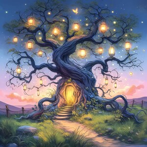 21 Fairy Tale Tree With Lanterns Clipart, Commercial Use, Whimsical ...