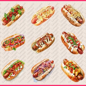Watercolor Hot Dog Clipart Bundle, Fast Food Clip Art Set, Bakery ...