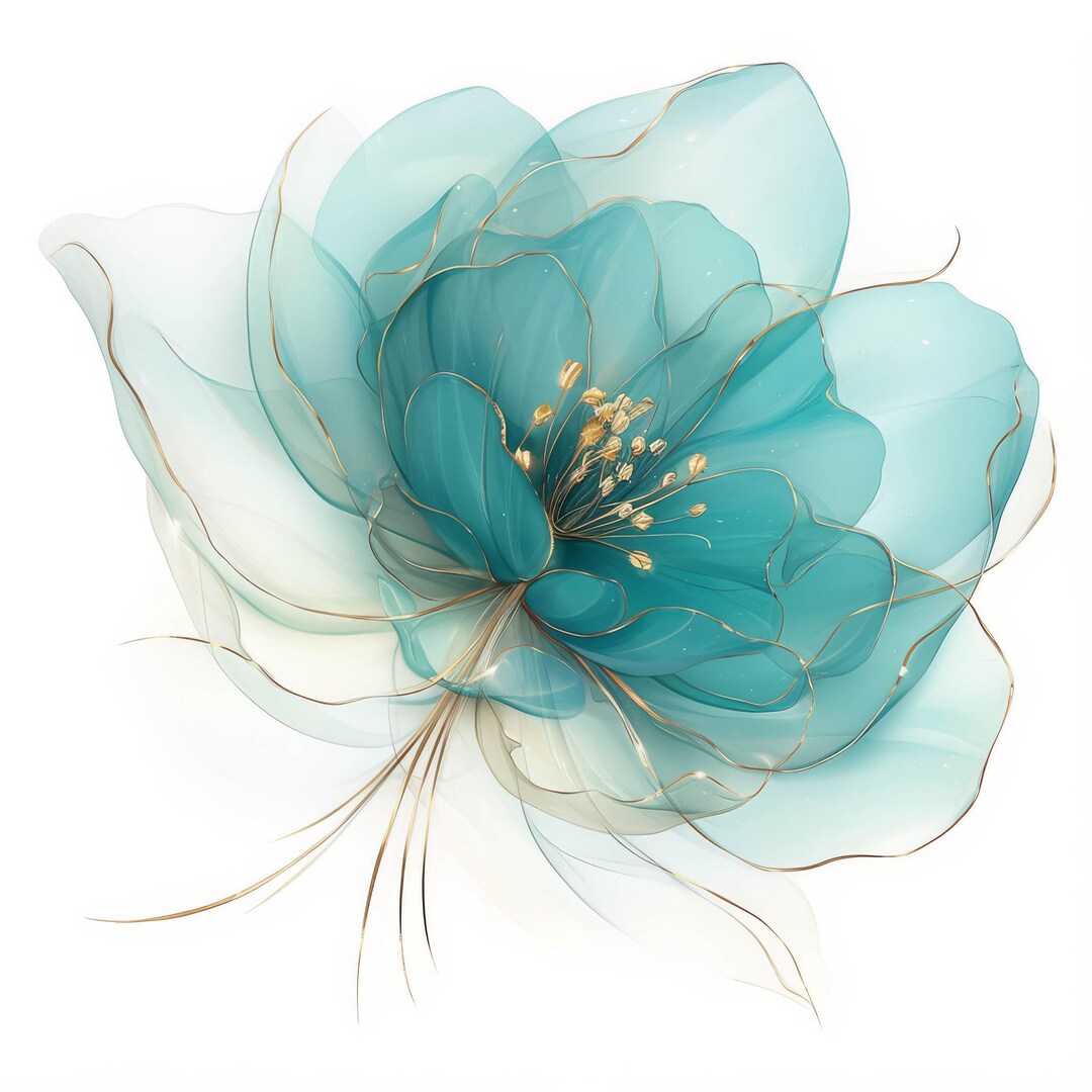 Turquoise Translucent Flower Clip Art 10 High Res Watercolor Jpgs for ...