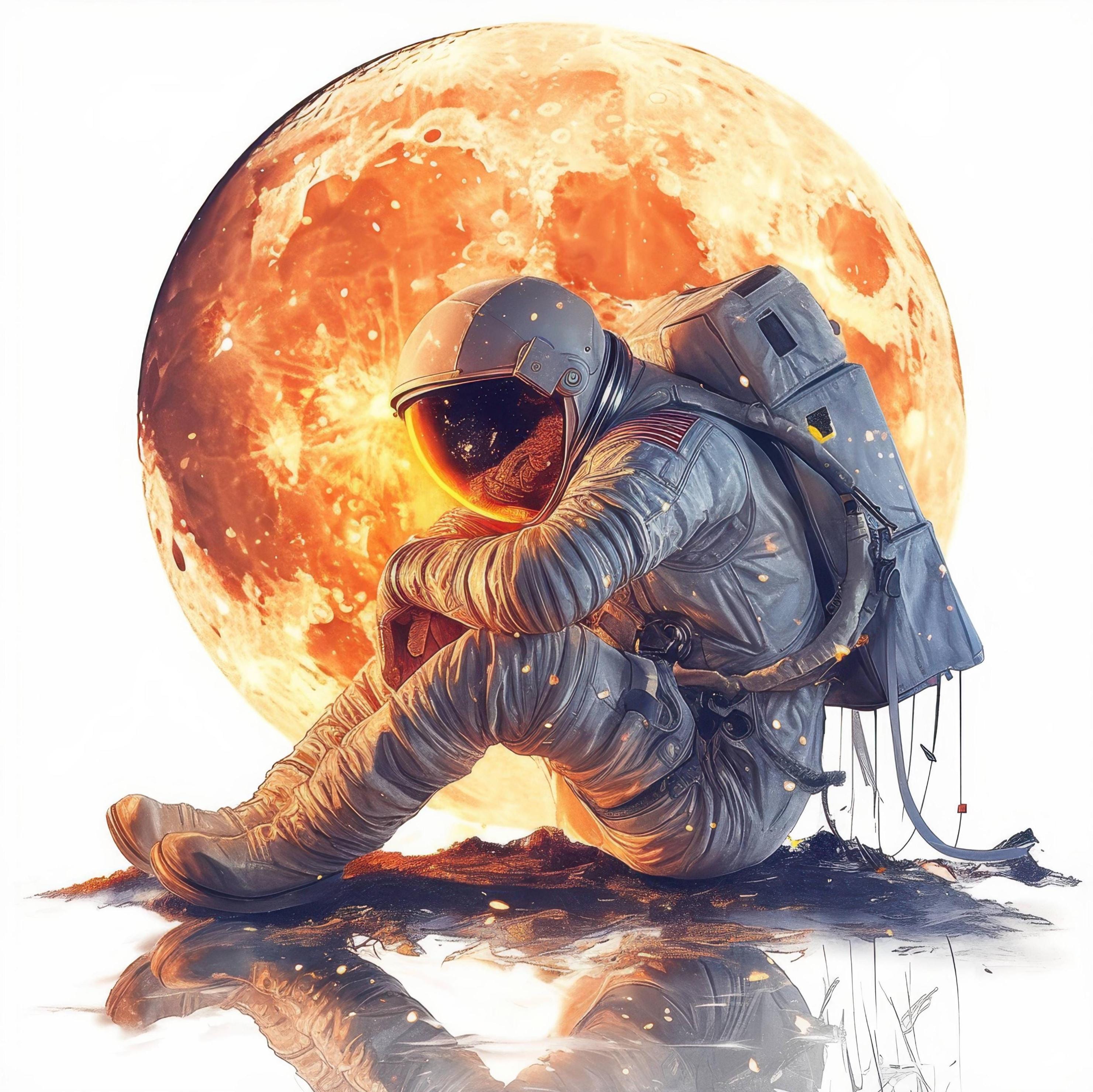 12 Astronaut Hugging Moon Clipart Bundle, Space Love Illustration ...
