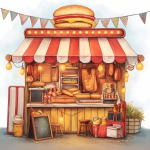 Whimsical Hot Dog Stand Clip Art 12 High Res Watercolor Jpgs for Junk ...