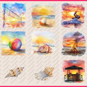 37 PNG Tropical Sunset Clipart | Summer Sunset at Beach, Watercolor Sun ...