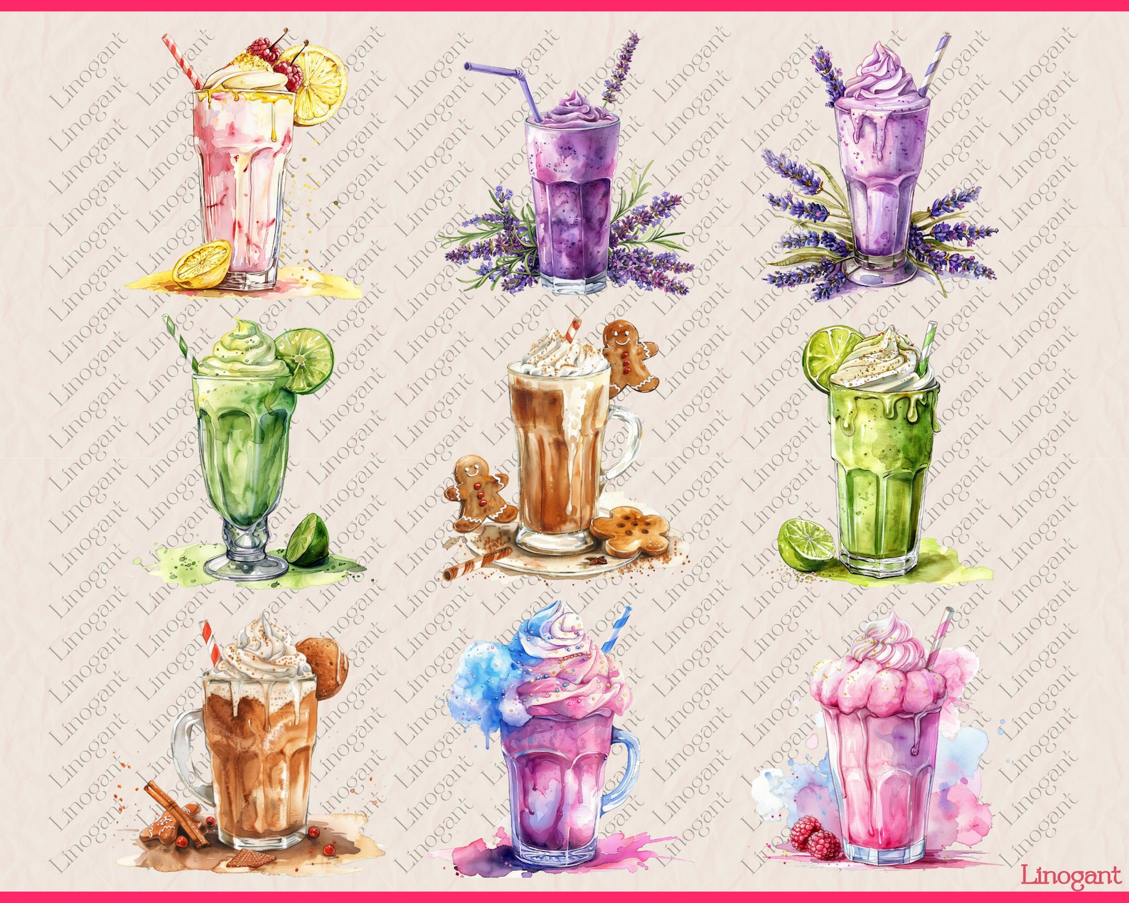 Watercolor Milkshakes Clipart Bundle, Summer Drink Clip Art Set ...