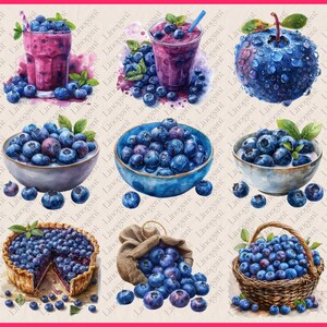 Watercolor Blueberry Clipart Bundle, Fruits Clip Art Set, Blue Berry ...