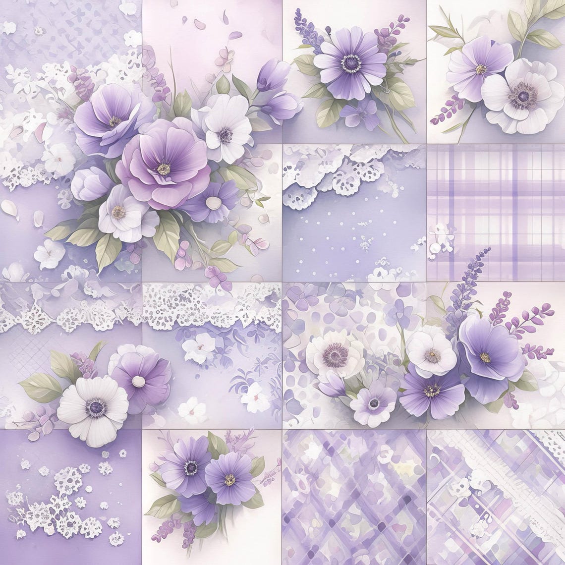 Purple Calico Paper Clip Art Bundle 12 High Res Watercolor Jpgs for ...
